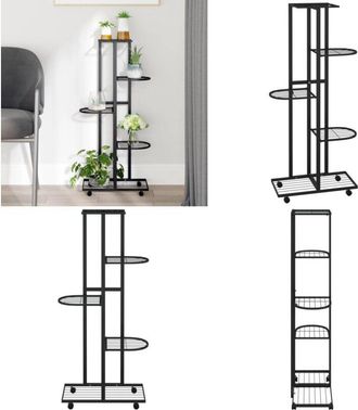 vidaXL Blumenständer 5-Etagen mit Rollen 44x23x100 cm Schwarz Eisen - Blumenständer - Pflanzenständer - Eckschrank - Stauraum - Regalsystem - Home & Living