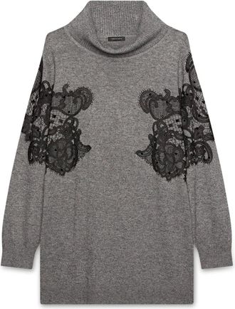 Fiorella Rubino Femme, Pulls, Gris, Taille: 44 FR Pull Col Roul&eacute; avec D&eacute;tail en Dentelle