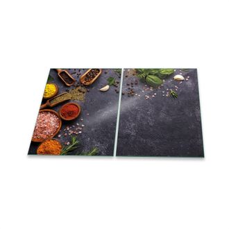 Decorwelt Herdabdeckplatte Abdeckung Ceranfeld Abdeckplatte Schneidebrett 2-Teilig 80x52 Gew&uuml;rze Mehrfarbig Spritzschutz Glasplatte Ceranfeldabdeckung Schutz He