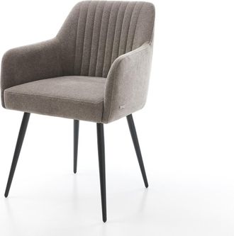 DELIFE Esszimmerstuhl Greg-Flex Strukturstoff Soft Taupe 4-Fu&szlig; konisch Schwarz Taschenfederkern, Esszimmerst&uuml;hle