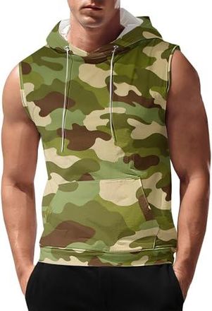 Generic D&eacute;bardeur dentra&icirc;nement pour homme - Sweat &agrave; capuche sans manches - Sport - Fitness - Gym - Pull &agrave; capuche avec poches - Camouflage - Sport - Avec poc