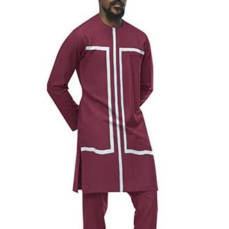 Generic Caftan musulman pour homme - Caftan africain - Tunique - Abaya malaisien - Manches longues - Pyjama &agrave; manches courtes - Pyjama - Longueur genou - Chem