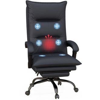 Vinsetto Vinsetto - B&uuml;rostuhl mit Massagefunktion Ergonomischer Schreibtischstuhl mit Lendenheizung, Liegefunktion, Fu&szlig;st&uuml;tze H&ouml;henverstellbar 360&deg; Drehbar
