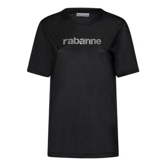 Paco Rabanne Sheer Stretch Jersey Rundhals-T-Shirt - - Tops - Damen - Schwarzk - L