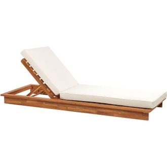 Beliani Beliani - Transat de Jardin Inclinable en Bois dAcacia Clair avec Coussins Blanc Cass&eacute; Granari