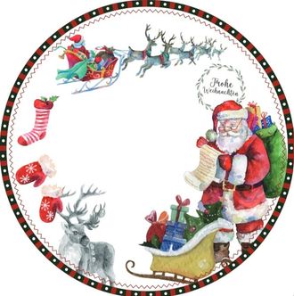 Cristalica 4er Set Weihnachtsteller mit Weihnachtsmann Motiv Keramik ca. 20,5cm Wei&szlig;/Rot/Gr&uuml;n (Variante 1)