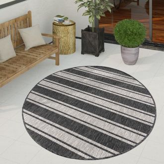 Paco Home Paco Home Tapis Exterieur Terrasse Balcon Tapis Cuisine Moderne Motif Geometrique Motif Abstrait Gris, 200 cm rond