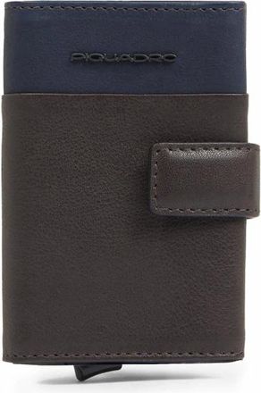 Piquadro Homme, Accessoires, Brun, Taille: ONE Size Porte-cartes &agrave; rabat automatique en cuir et m&eacute;tal avec protection Rfid