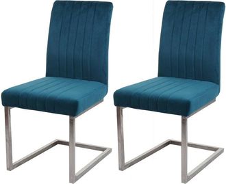 Mendler Mendler - Lot de 2 chaises cantilever HWC-L14 chaise de conférence - velours inox brossé - turqoise-bleu