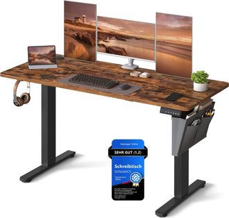 Songmics Höhenverstellbarer Schreibtisch elektrisch, 140 x 60 cm, stufenlos verstellbar, Memory-Funktion mit 4 Höhen, vintagebraun LSD134K01