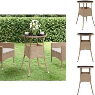 vidaXL Gartentisch &Oslash;60x75 cm Hartglas und Poly Rattan Beige - Gartentisch - Polyrattan Tisch - Outdoor Tisch - Esstisch - Balkontisch