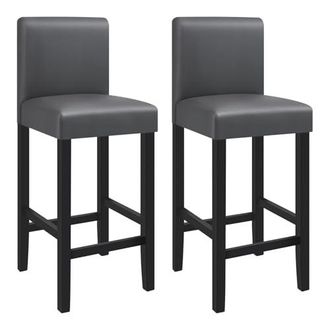 Woltu 2 X Tabourets de Bar avec Pieds en Bois,Chaises avec Dossier en Cuir synthétique,Gris BH21gr-2