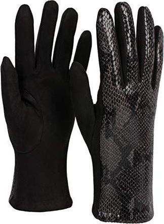 styleBREAKER gants tactiles pour femmes, dessus aspect peau de serpent brillante et doublure polaire, gants, hiver 09010023, couleur:Noir-gris