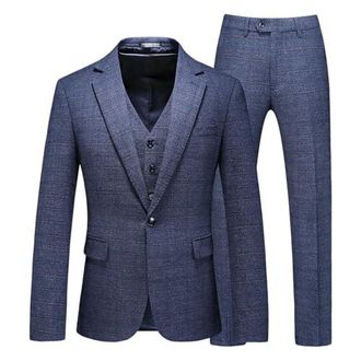 Generic Ensemble de smoking 3 pi&egrave;ces pour homme - Coupe ajust&eacute;e - Blazer &agrave; carreaux - Coupe moderne - Veste daffaires pour mariage, bal de fin dann&eacute;e, noir fo
