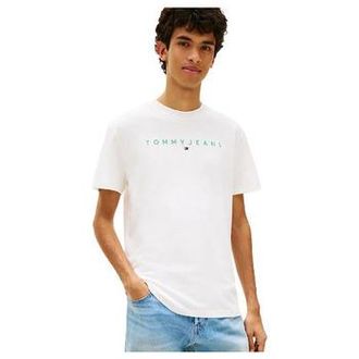 Tommy Jeans TEE SHIRT BLANC TJM REG LINEAR LOGO - ECRU / BAHAMA GREEN - S