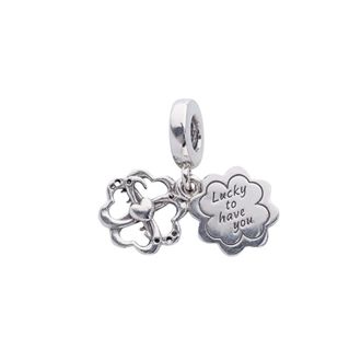 Pandora Femme, Accessoires, Gris, Taille: ONE Size Charme Double Pendant Tr&egrave;fle &agrave; Quatre Feuilles dAmiti&eacute;