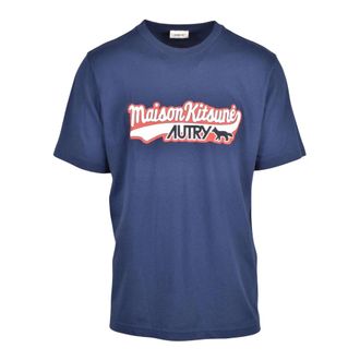 Maison Kitsun&eacute; T-shirt logo - Homme - Tops - Bleu - Taille: L