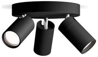 Philips Idris spot à 3 têtes sur plaque ronde, lampe GU10 non incluse, noir, IP44, résistant à leau