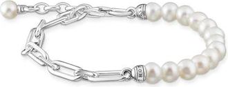 Thomas Sabo A2031-167-14-L19V Bracelet pour femme en argent sterling 925 avec perles deau douce blanches Longueur 16-19 cm, 16-19 cm, Argent sterling, Oxyde de zi