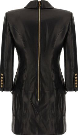 Balmain Leather Double-Breasted Blazer Dress - Black