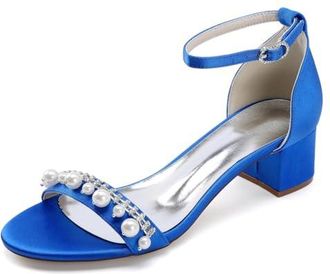 Generic Chaussures De Mari&eacute;e Femme Chunky Heels Sandale Satin Mariage Bout Ouvert Talons Bas Et&eacute; Talon Soir&eacute;e Chaussures4.5Cm,Royal Blue,42 EU