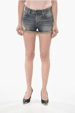 Balenciaga Vintage Wash Denim Shorts With Frayed Hem size 25