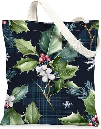 Generic Sacs fourre-tout en toile de vacances, sacs &agrave; provisions r&eacute;utilisables, &eacute;l&eacute;gants et l&eacute;gers et lavables, Vert, 13x15 Inch