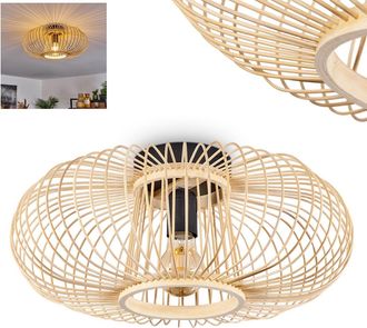 HOFSTEIN Deckenleuchte Oravi, runde Deckenlampe aus Metall/Bambus in Schwarz/Natur, 1-flammig, E27-Fassung, Ø 40 cm, Leuchte im Retro/Vintage-Design mit tollem