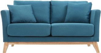 Miliboo Miliboo - Canap&eacute; scandinave d&eacute;houssable 2 places en tissu bleu canard et bois clair oslo