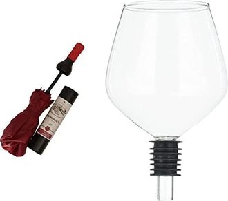 Out of the Blue Taschenschirm Weinflasche dunkelrot D: 90 cm & 79/4979 - Glas Flaschenaufsatz mit Silikondichtung Weinglas, ca. 13 cm