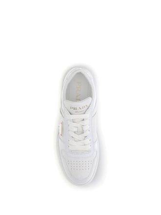 Prada Womens Sneakers Downtown Bold White Upper: Calf Leather Lace-Up Shoes Flat