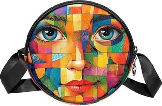Generic Petit sac à bandoulière circulaire pour femme, petit sac à bandoulière artistique abstrait, sac à dos avec fermeture éclair, bretelles réglables, sac 