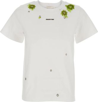 Shushu/Tong Shushu/Tong, Femme, Tops, Blanc, Taille: 38 FR Grommet Embroidered Floral Tee