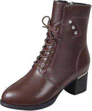 Generic Bottes &agrave; lacets pour femme - Bout rond - &Eacute;l&eacute;gantes - En cuir synth&eacute;tique - Talon bloc &eacute;pais - Fermeture &eacute;clair lat&eacute;rale - Confortables - Pour le trava