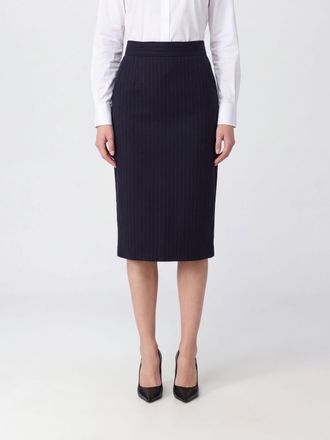 Elisabetta Franchi Jupe midi crayon en laine froide &agrave; fines rayures et taille haute