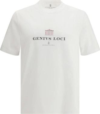 Brunello Cucinelli Homme, Tops, Blanc, Taille: XL T-shirt avec imprim&eacute;