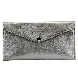 modamoda.de P03 - Portefeuille femme italienne, cuir véritable, long, Couleur:Gris Argent métallisé