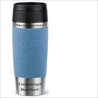 Emsa Dein Name auf dem Trinkbecher N20211 Travel Mug Classic 0,36 Liter, neuer Komfort-Schraubverschluss, Edelstahl, 100% dicht, 360°-Trinköffnung, Aqua-Bl