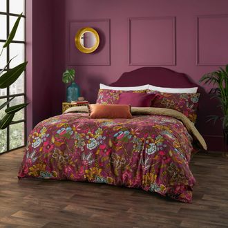 furn. Wylder Tropics Viranai Bettw&auml;sche-Set mit exotischem Blumenmuster - Lake Cerise - Doppelbett