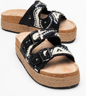 Prologue Bobby Beaded Straw Plateau Slide Sandale