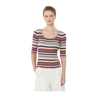 Max Mara Femme, Pulls, Multicolore, Taille: 40 FR Slim Ribbed Viscose Top