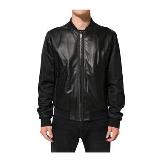 Dolce & Gabbana Homme, Vestes, Noir, Taille: 3XL Blouson en cuir et nylon avec fermeture &eacute;clair int&eacute;grale