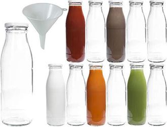Viva Haushaltswaren 12 x Weithals-Glasflasche 500 ml mit wei&szlig;em Schraubverschluss, als Milchflasche, Saftflasche & Smoothieflasche verwendbar (inkl. Trichter &Oslash; 12 cm)
