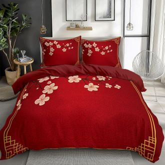 Generic Chinesischer Stil Bettw&auml;sche 135x200 Rot Bettw&auml;sche Set, 3D Bettbezug Set Weich Microfaser Bettbez&uuml;ge 2 Teilig Asiatisch-Orientalisch Wendebettw&auml;sche 