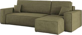 KAISER Ecksofa mit schlaffunktion und bettkasten, Eckcouch best stoff Poso Dicker Cord viele farben Olive r