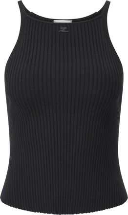 Courr&egrave;ges Geripptes Top mit Logo