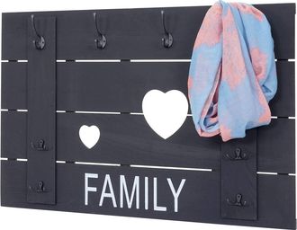 Mendler Wandgarderobe HWC-C89 Family, Garderobenpaneel Garderobe, Shabby-Look Vintage, 8 Haken 60x90cm - dunkelgrau, Shabby