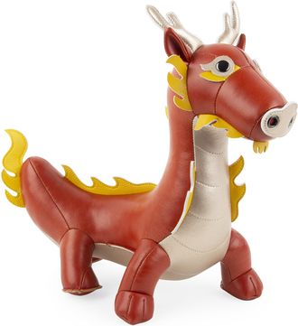 Zuny Zuny Buchstütze Drache, Leder-Buchstützen für Regale, handgefertigte Tier-Heimdekoration, Klassische Serie, Rot + Perlgold + Ockergelb