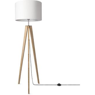Paco Home Paco Home - Lampe &agrave; poser Tr&eacute;pied Lampe De Chevet Lampadaire E27 Abat-Jour Tissu Uni Lampadaire - Bambou, Blanc (&Oslash;44.5 cm)