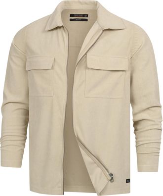 Indicode Herren INNemoto Zip Shirt Hemd mit Rei&szlig;verschluss | Herrenhemd Freizeithemd f&uuml;r M&auml;nner Fog, XL